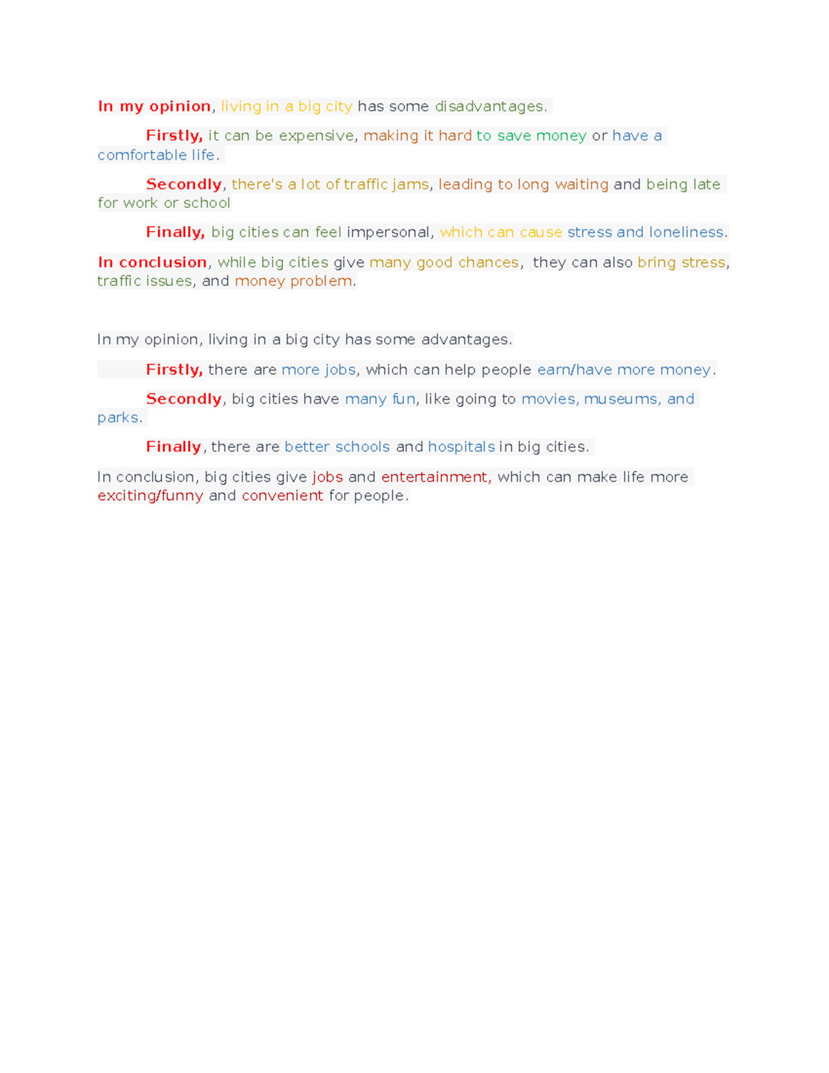 In my o - learning english with lelvel A2 - In my opinion, living in a ...