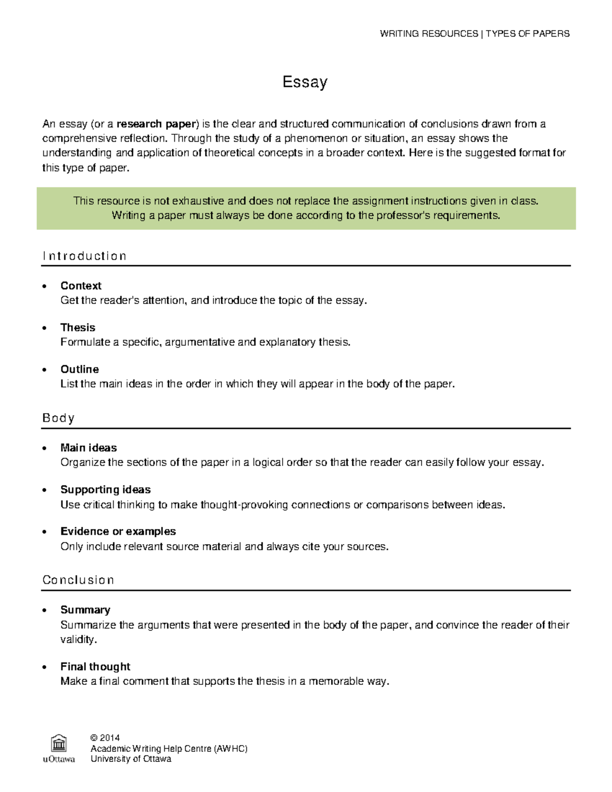 General Essay Structure - WRITING RESOURCES | TYPES OF PAPERS Essay An ...