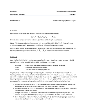Homework 6 Fall semester - ECON 122 Introduction to Econometrics Georgetown University Fall 2021 ...