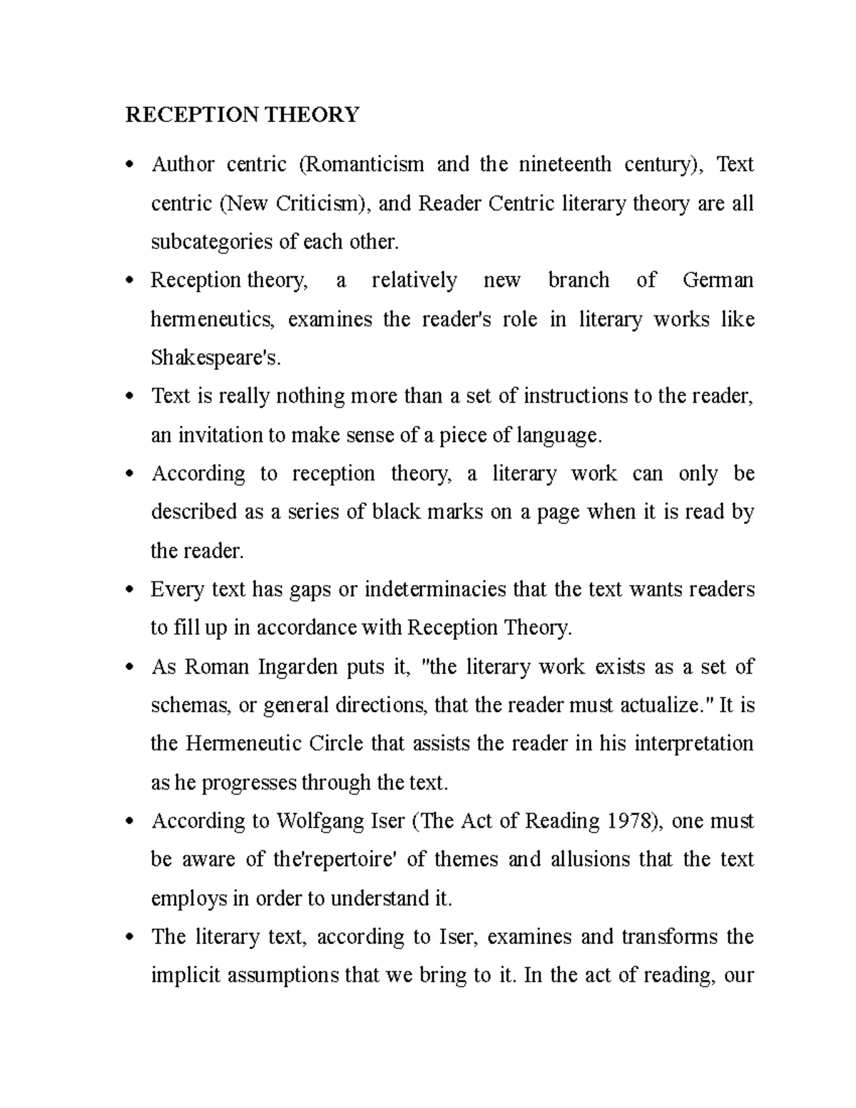 Reception Theory - Lecture notes 1-2 - RECEPTION THEORY Author centric ...