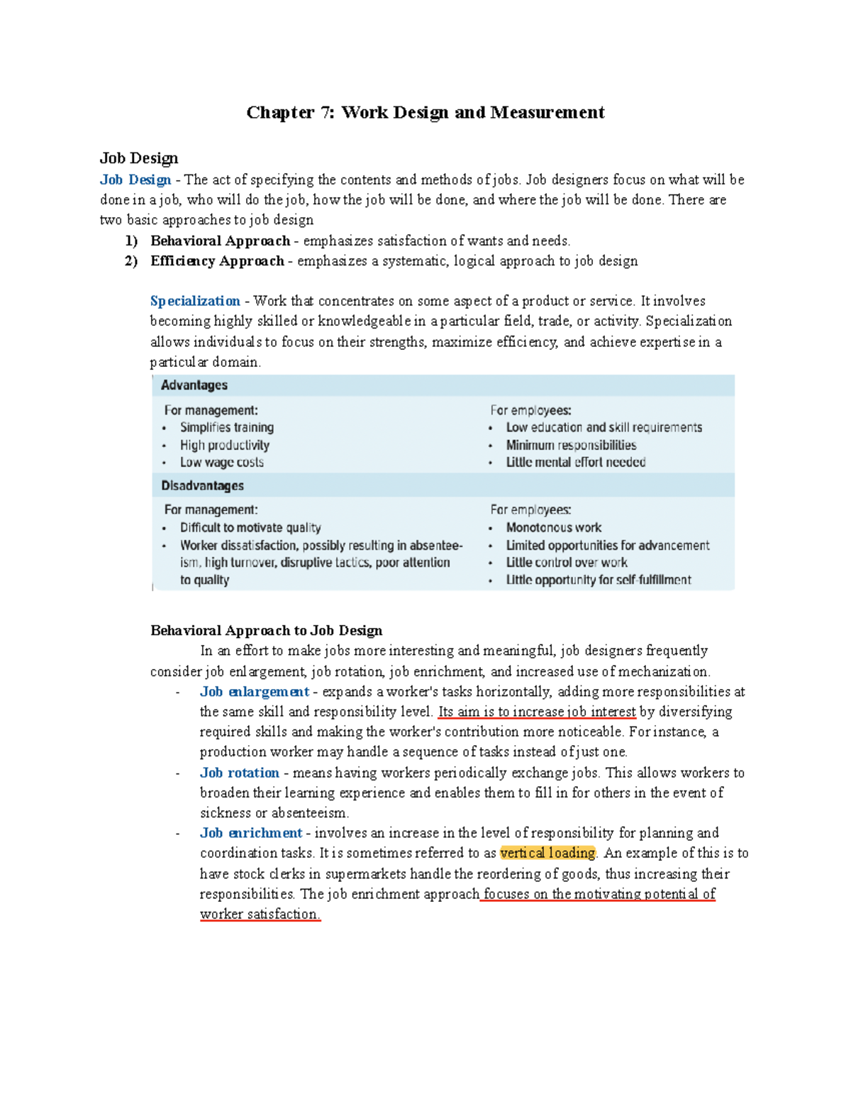 Chapter 7 Work Design and Measurement - Chapter 7: Work Design and ...
