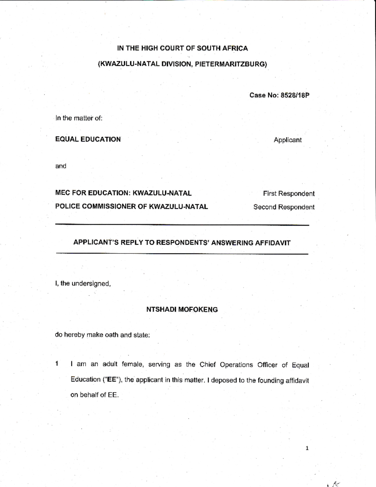 2018 1119 ee-replying-affidavit-for-service - IN THE HIGH COURT OF ...
