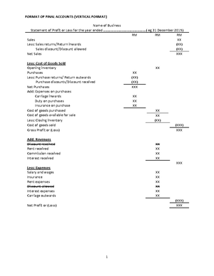 Format final acc (sopl&sofp) - 1 FORMAT OF FINAL ACCOUNTS (VERTICAL ...