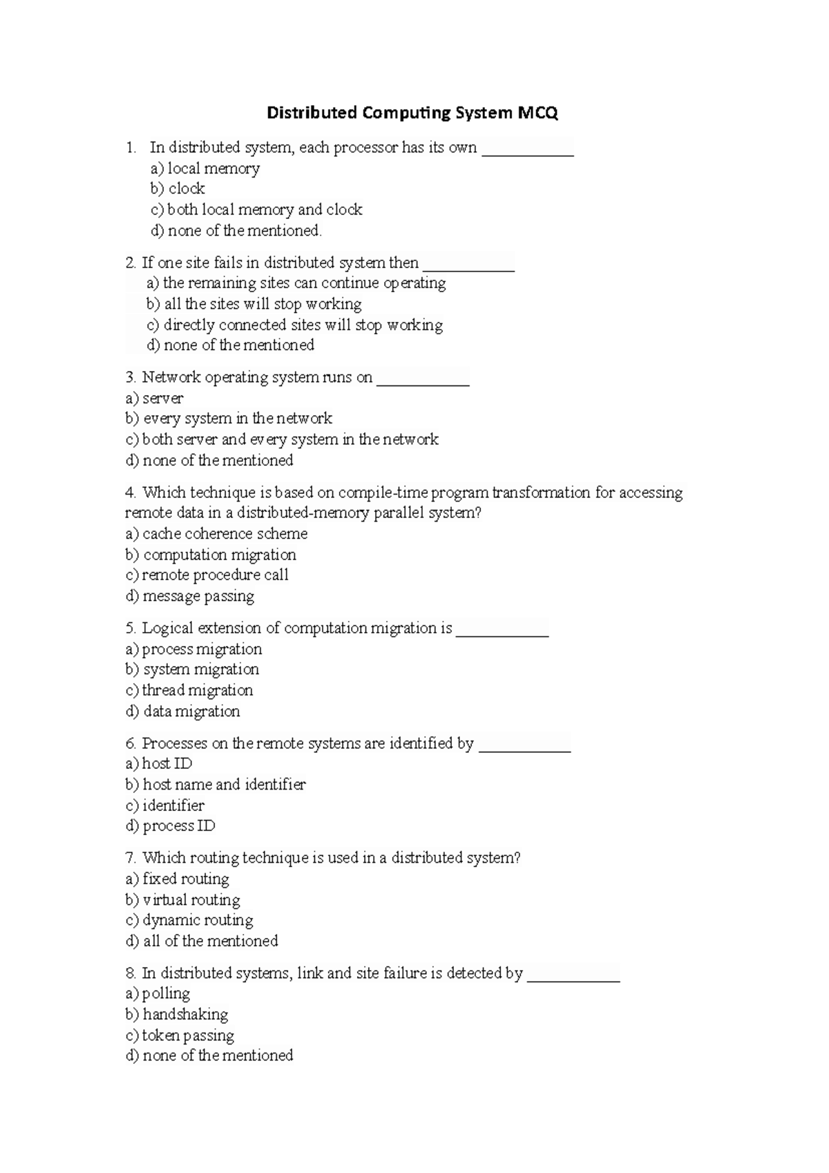 DCS resource 2 - DISTRIBUTED COMPUTING SYSTEMS - Distributed Computing System MCQ In distributed ...