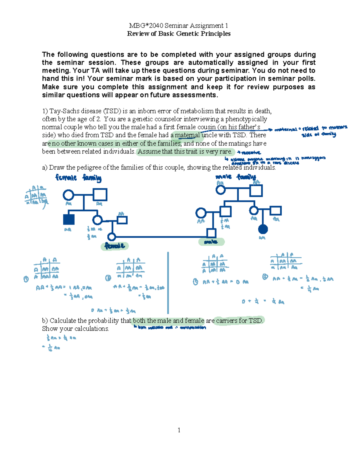 MBG Seminar Assignments - Review of Basic Genetic Principles The ...
