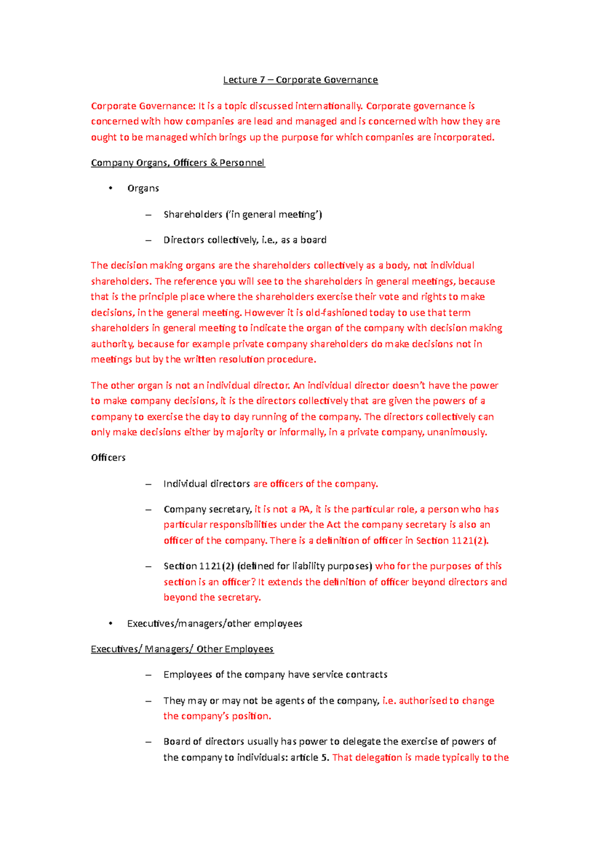 Lecture 7 Corporate Governance - Studocu