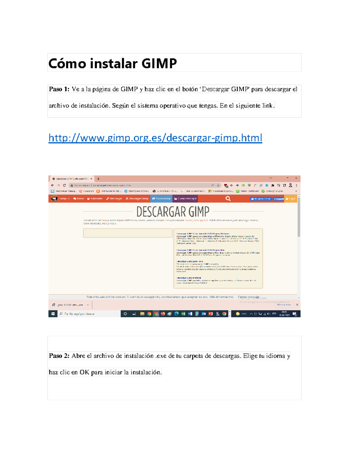 Cómo instalar GIMP - GIMP - Cómo instalar GIMP Paso 1: Ve a la página de GIMP y haz clic en el ...