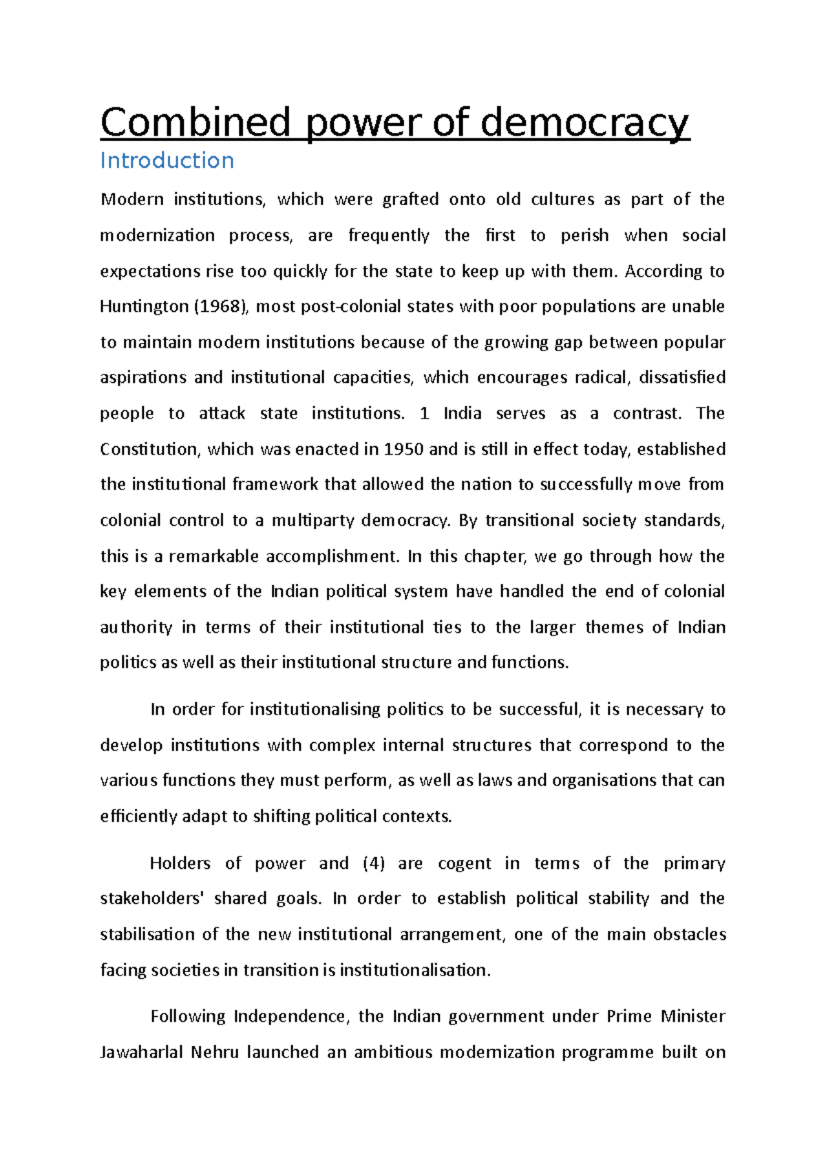 Combined power of democracy - Combined power of democracy Introduction ...