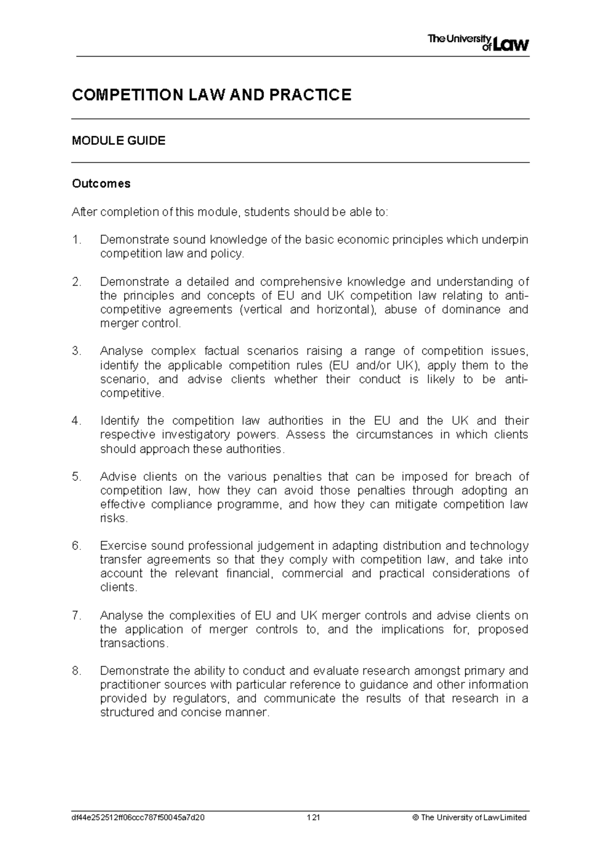 2223 comp ce01 module guide - COMPETITION LAW AND PRACTICE MODULE GUIDE ...