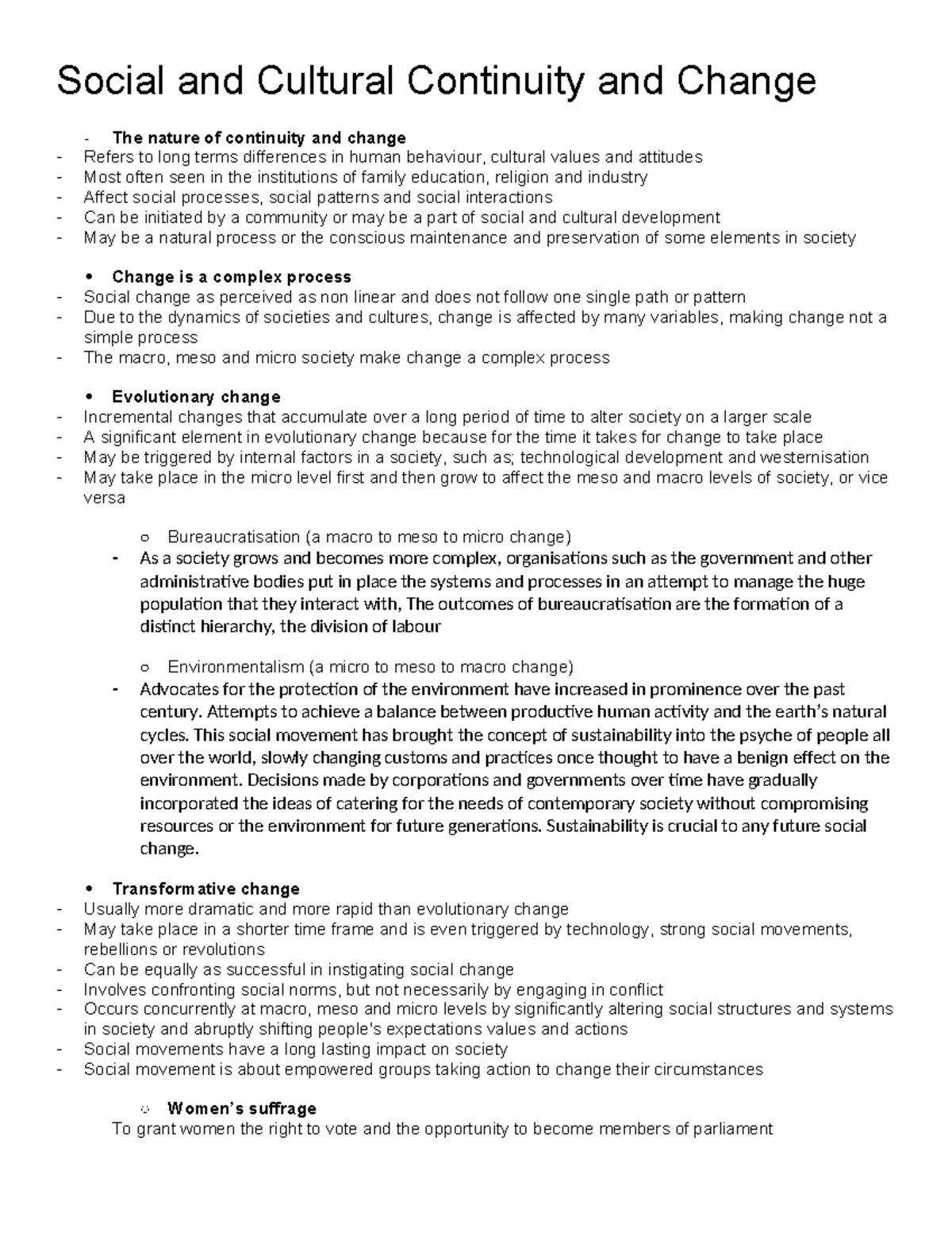 Syllabus Notes - Social and Cultural Continuity and Change The nature ...