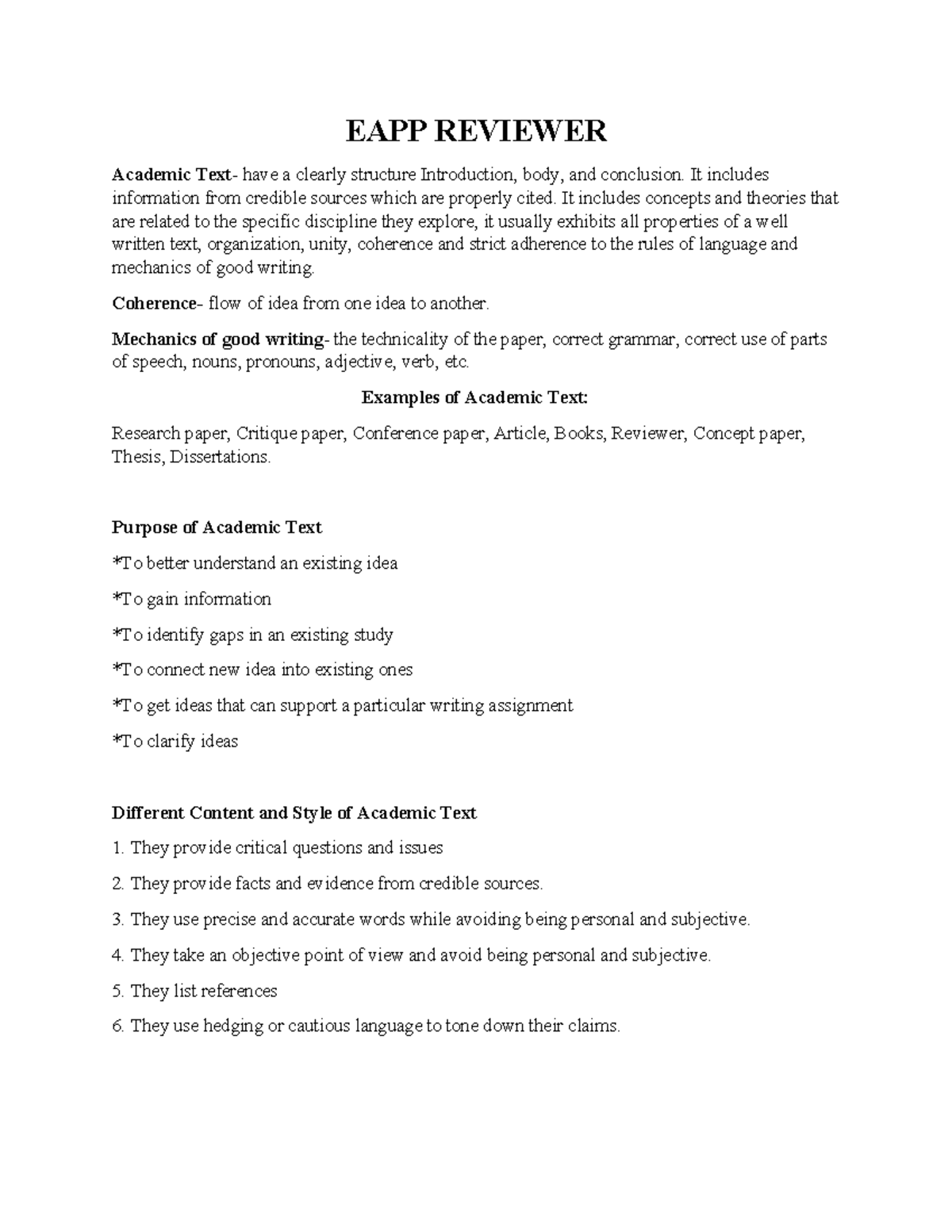 EAPP- Reviewer - Keywords - EAPP REVIEWER Academic Text- have a clearly structure Introduction ...