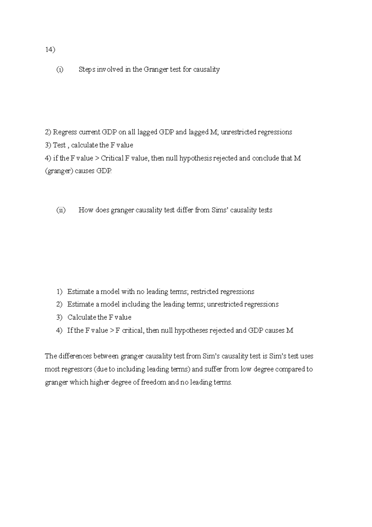 14 - exercises - 14) (i) Steps involved in the Granger test for ...