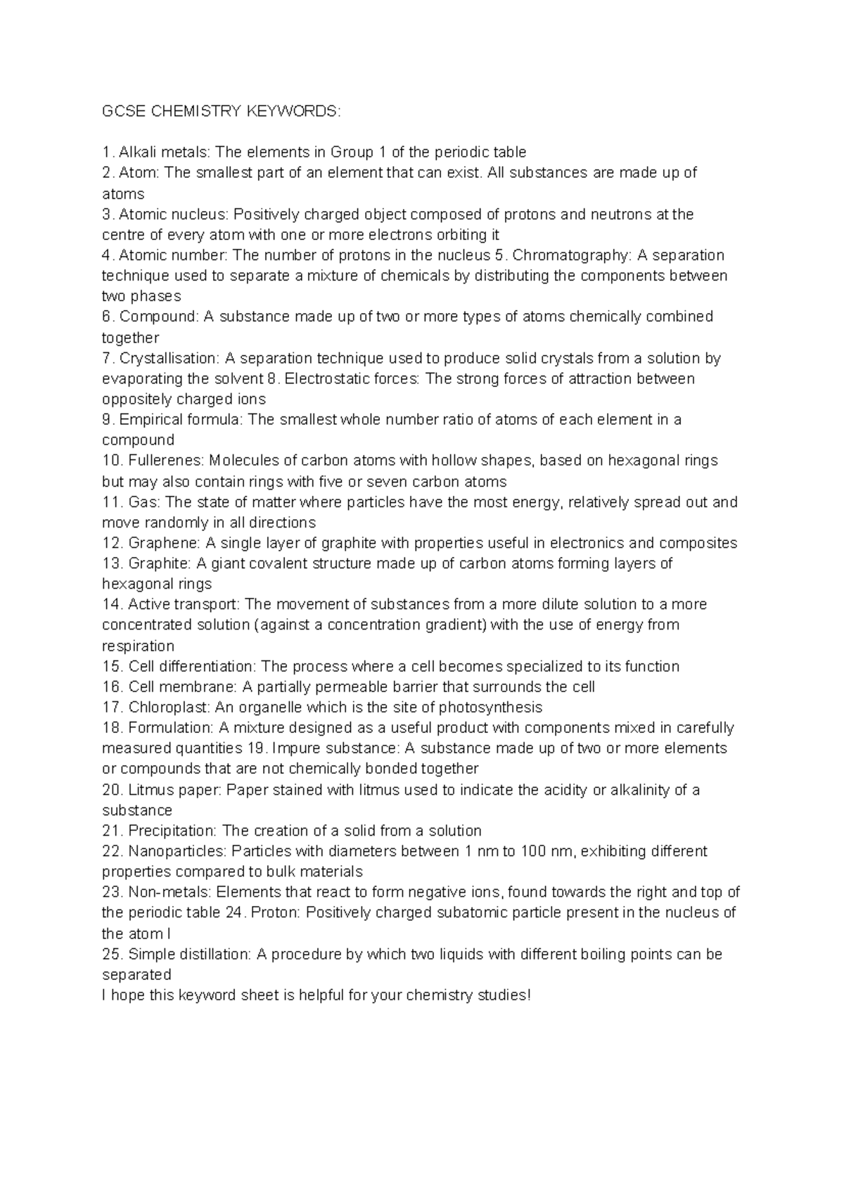 Chemistry keywords - Fghh - GCSE CHEMISTRY KEYWORDS: Alkali metals: The ...