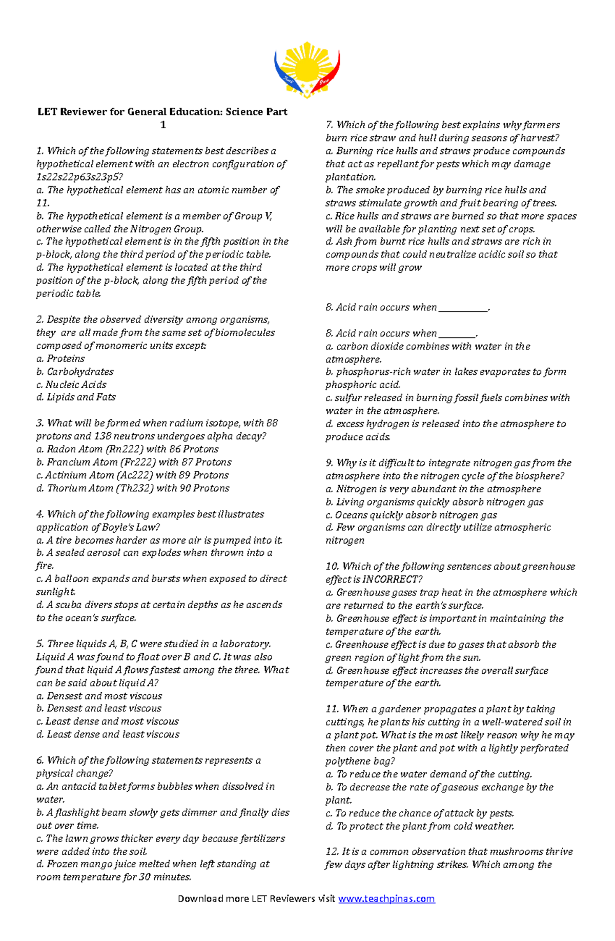 Science LET Reviewer - Study Well - LET Reviewer for General Education ...