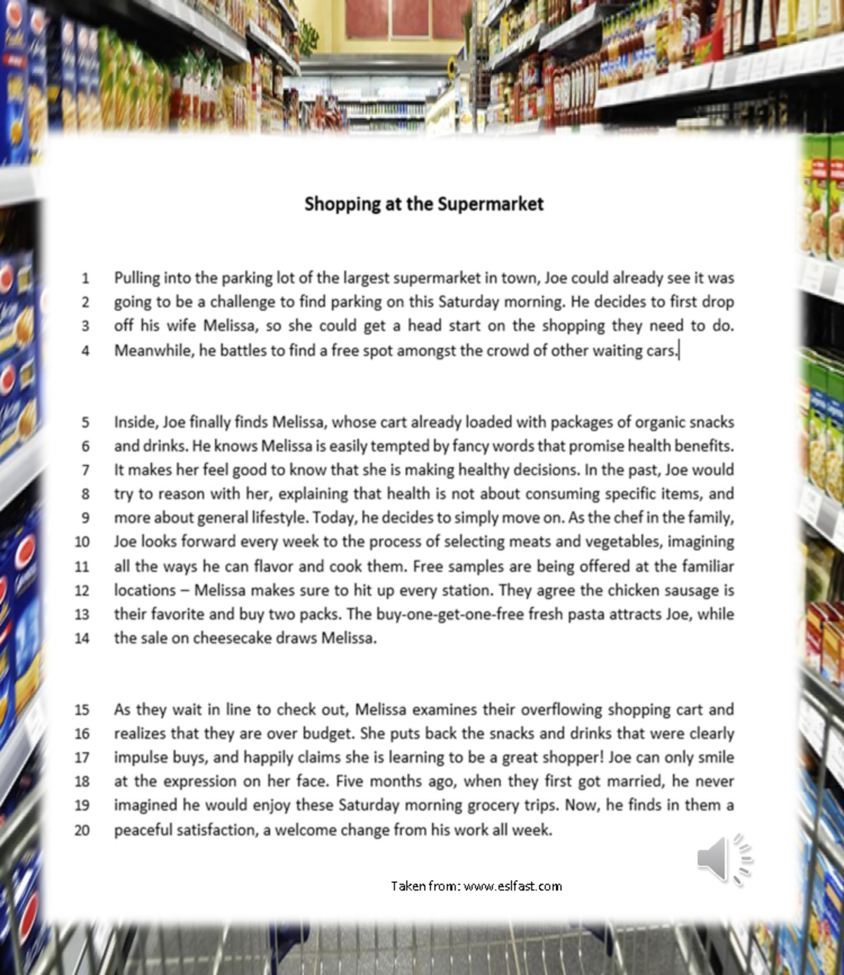 Shopping at the Supermarket - Modelos ingenieria - Taken from: eslfast ...