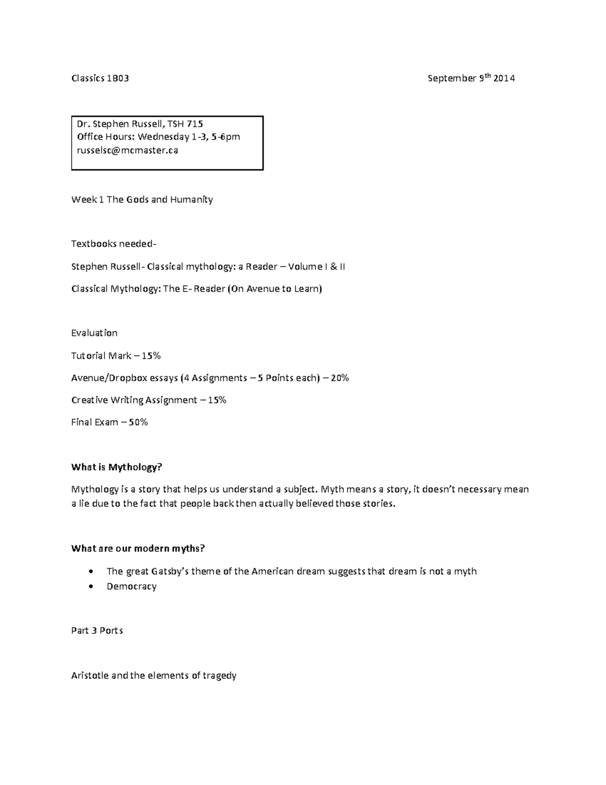 An Introduction to Ancient Myth and Literature - Lecture notes ...