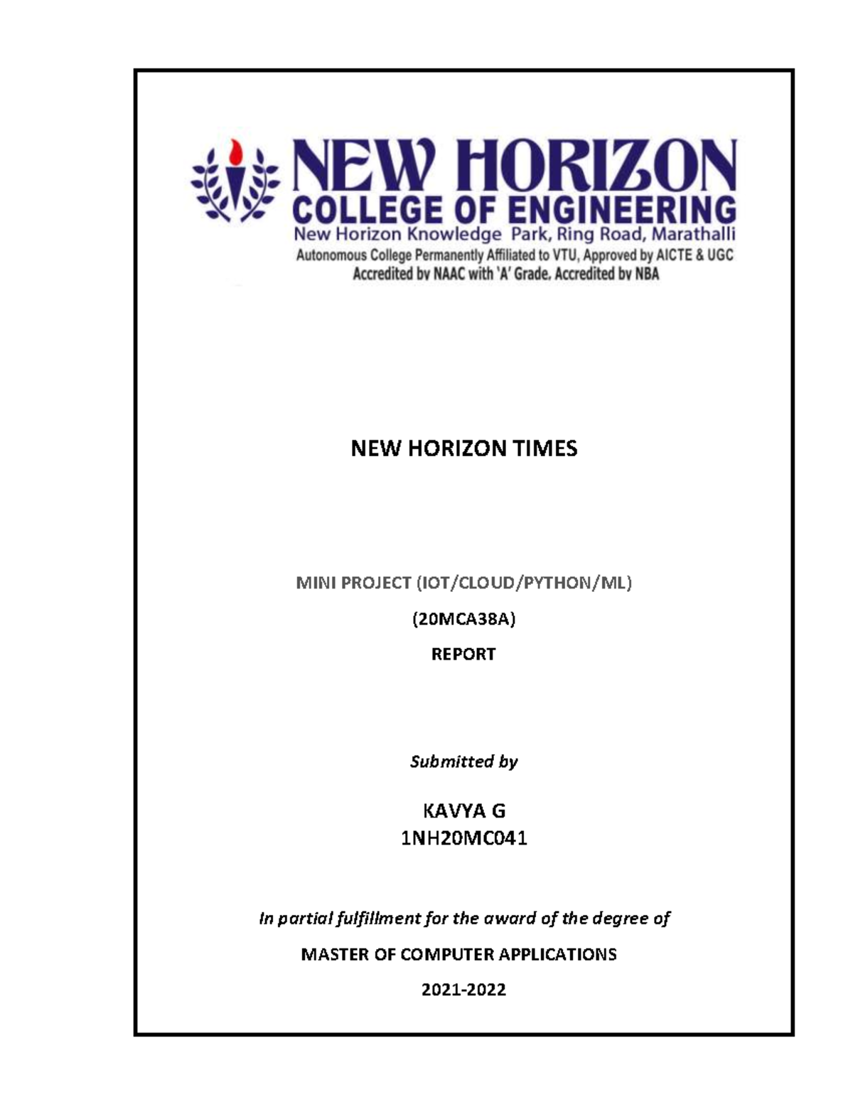 1NH20MC041- Kavya G - report on project - NEW HORIZON TIMES MINI ...