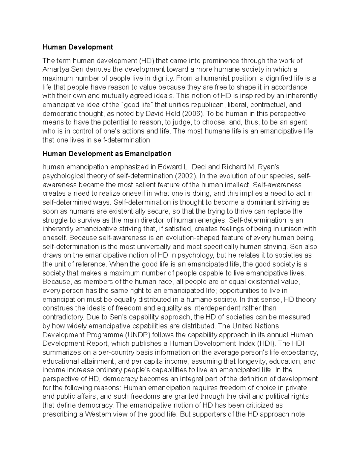 Human Development - Human Development The term human development (HD ...