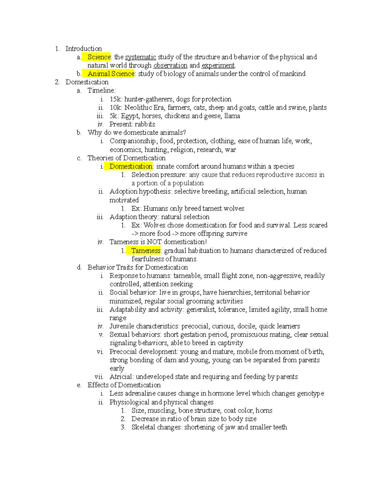 Animal Science 112 Notes - Introduction a. Science: the systematic ...