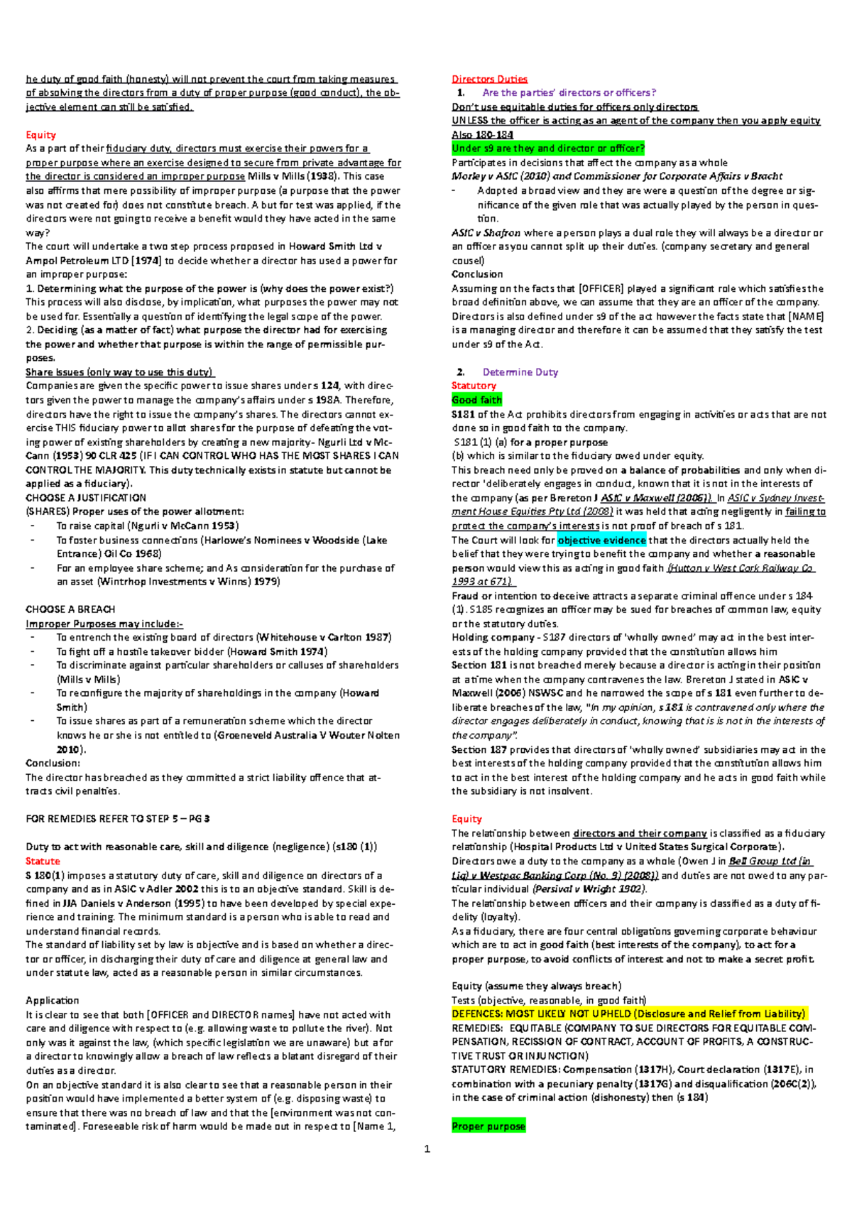 Cheat- Sheet - Directors Duties 1. Are the parties’ directors or ...