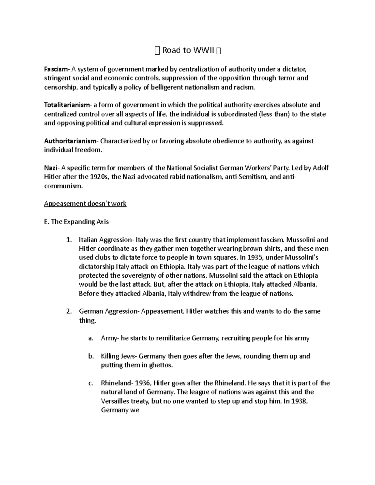 Road to WWII - Lecture notes 1-2 - Road to WWII A system of government ...