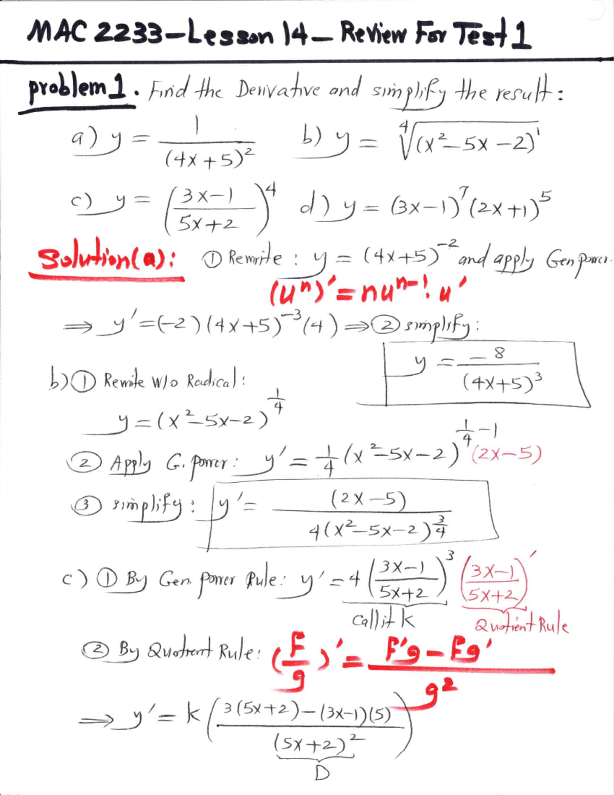 MAC 2233 - Lecture 14 - Review for Test 2 - Studocu