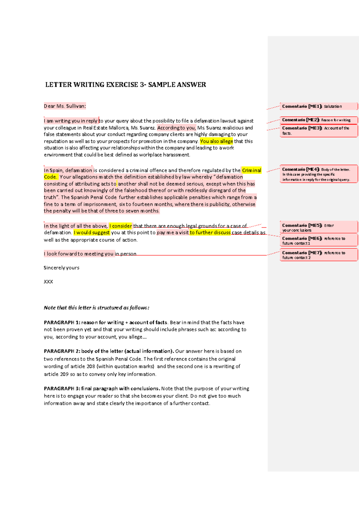 Sample answer Writing Activity 3 - LETTER WRITING EXERCISE 3- SAMPLE ...