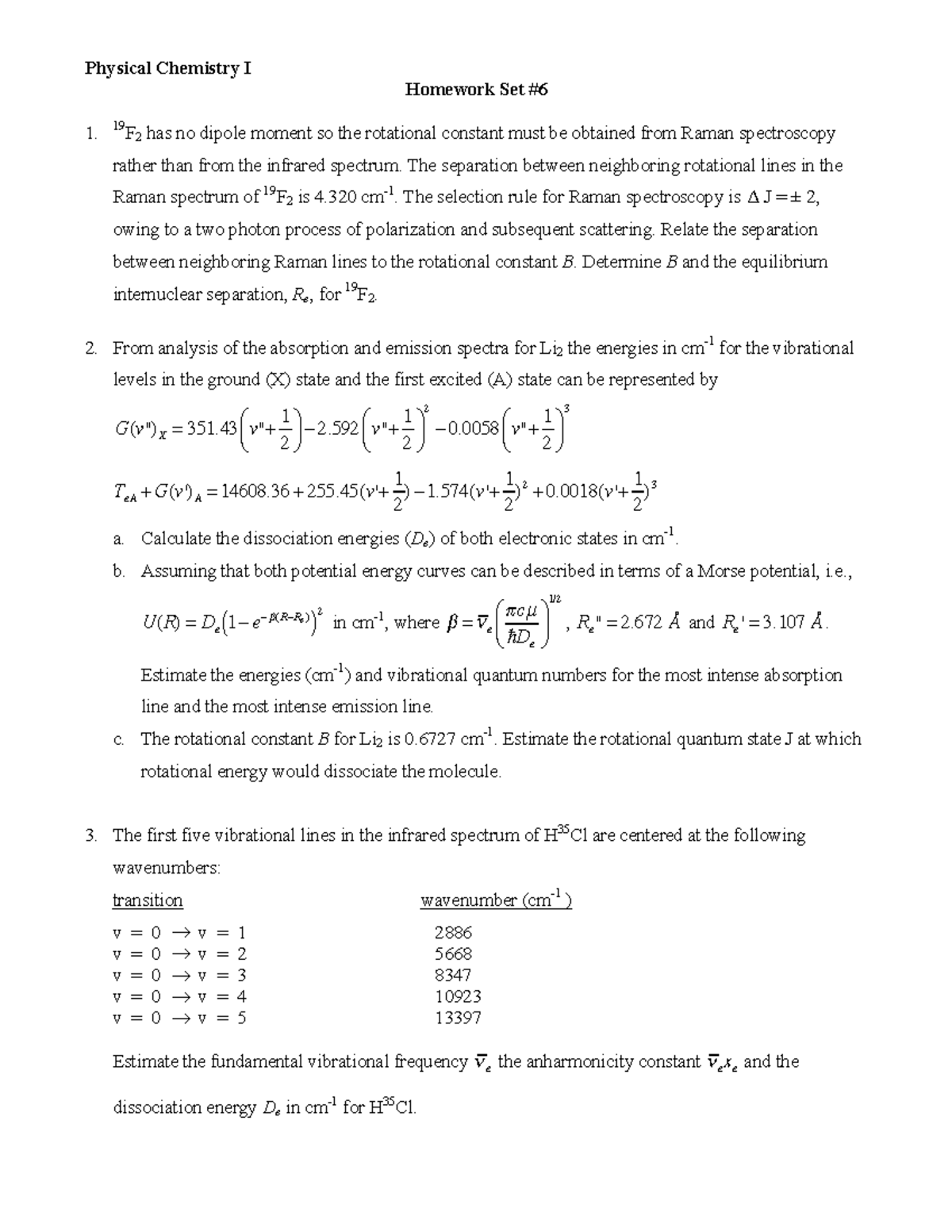 PChem I HW 6 2017 - Homework assignment 6 - Physical Chemistry I ...