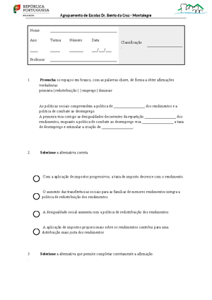 Ficha trabalho 01 - calculo financeiro - UFCD 6216 – MODELOS DE ...