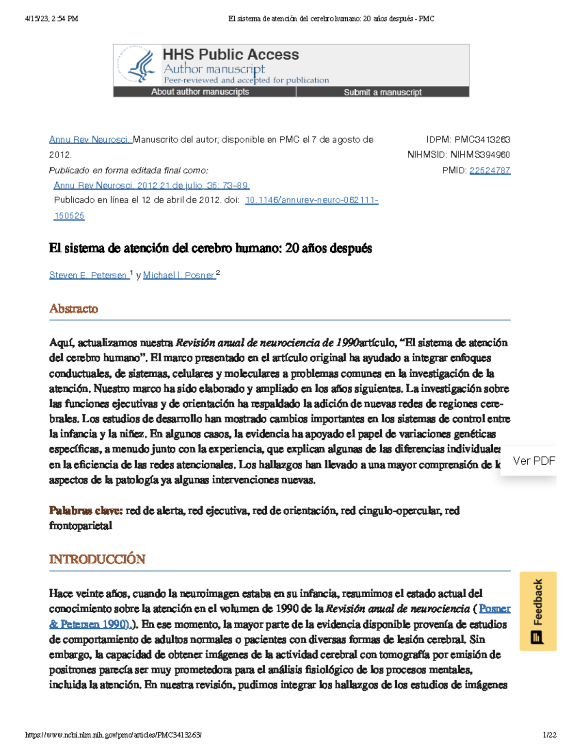 The attention system of the human brain- 20 years after - Annu Rev ...