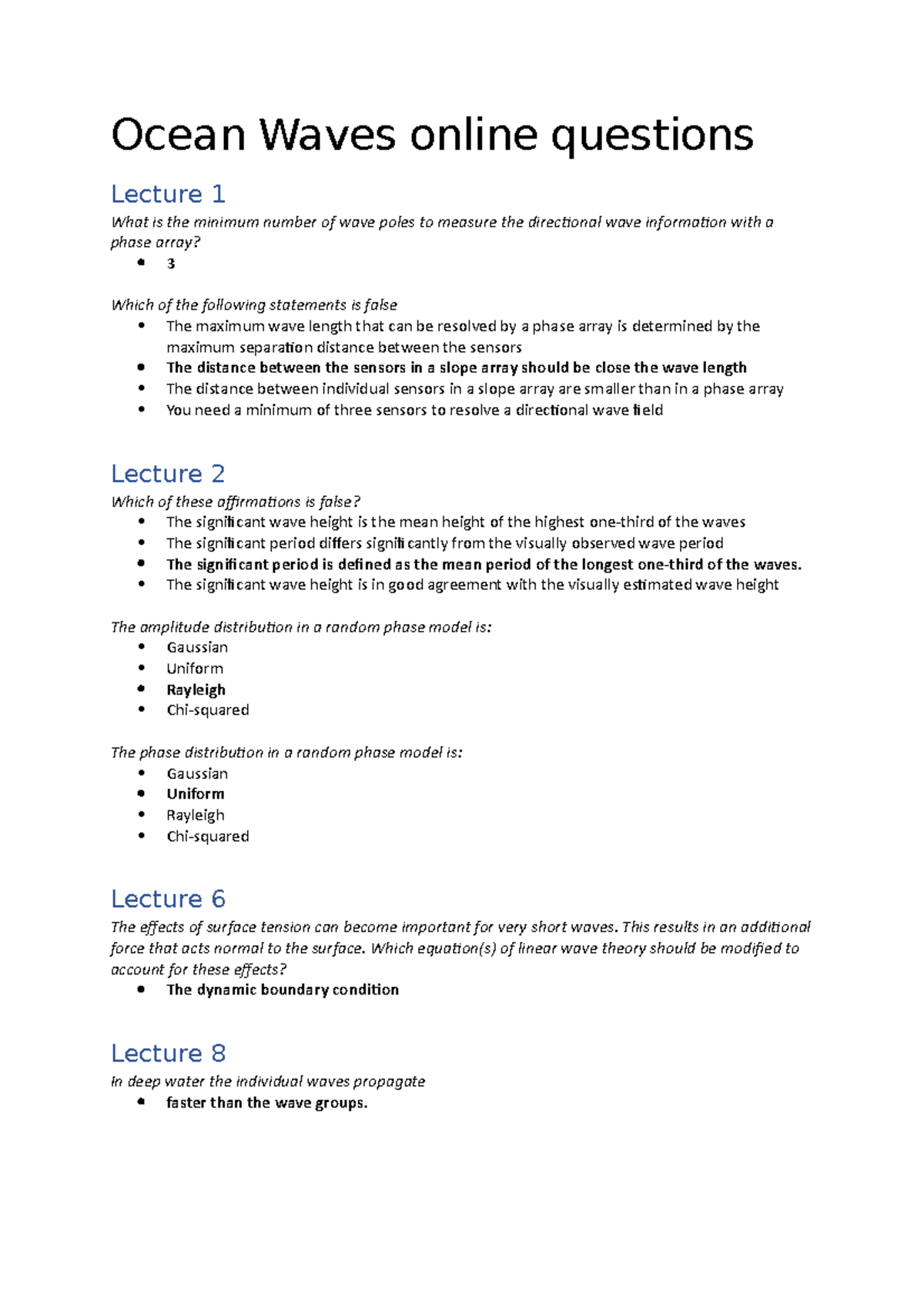 Ocean Waves online questions - Ocean Waves online questions Lecture 1 ...