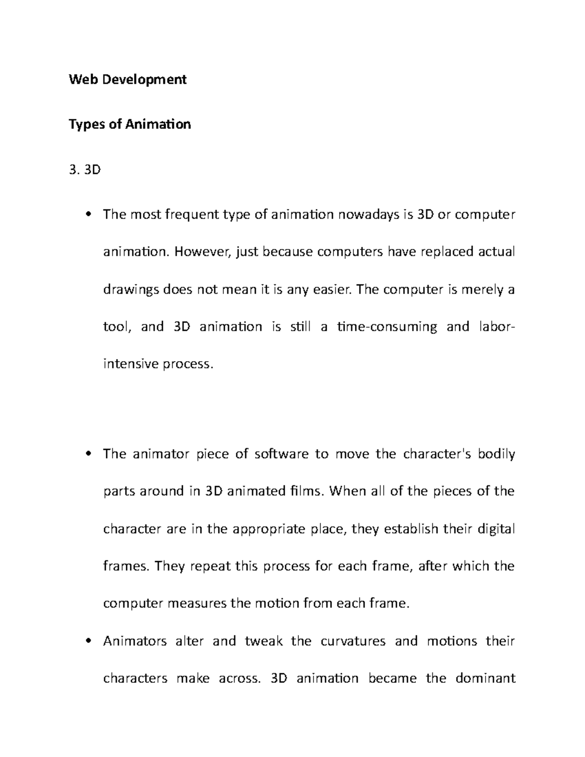 Multimedia Animation 3 - Web Development Types of Animation 3D The most ...