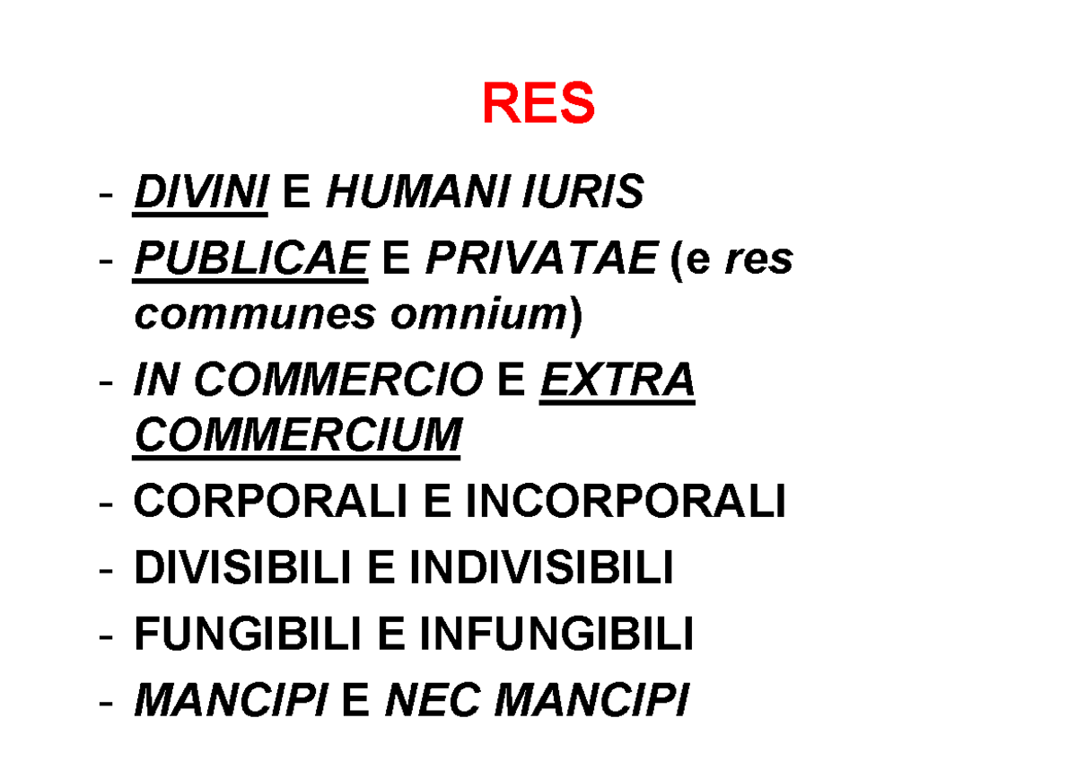 7- Diritti reali - Slide schemi - RES DIVINI E HUMANI IURIS PUBLICAE E ...