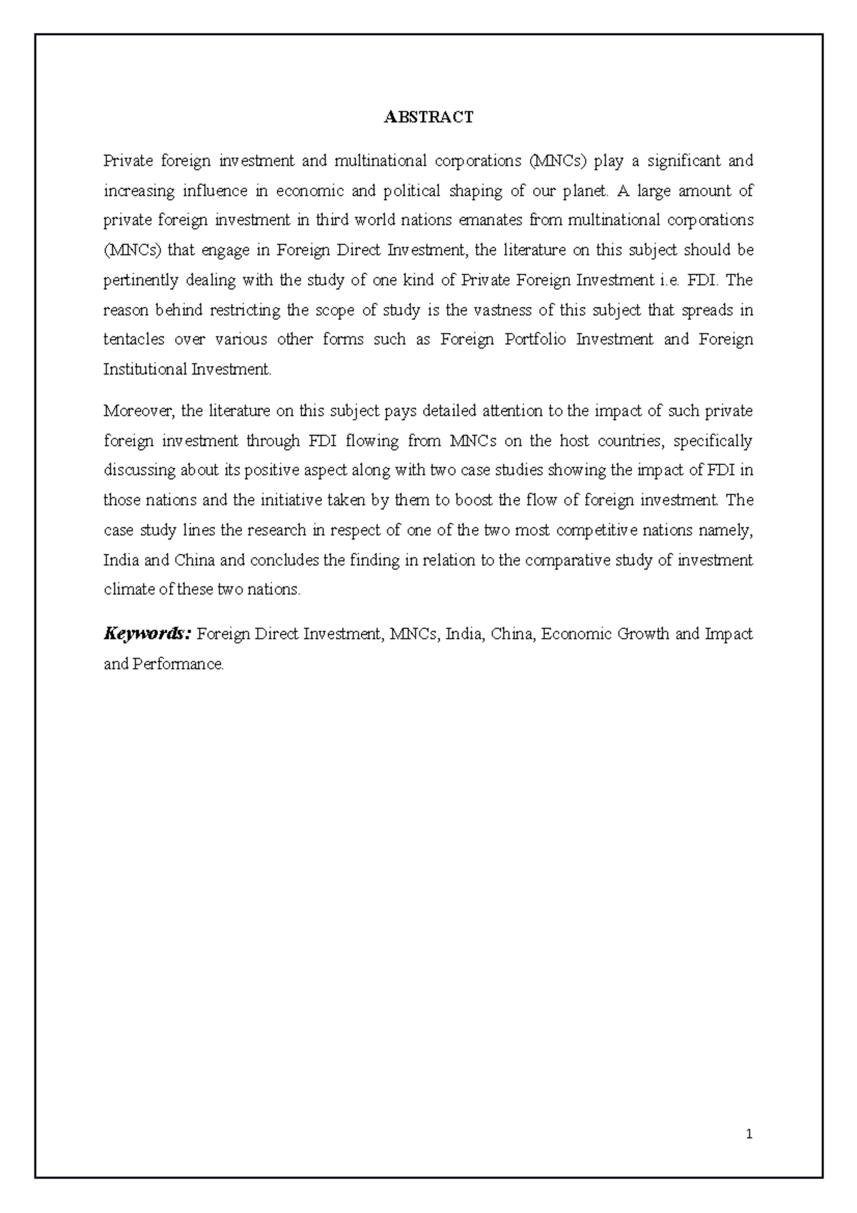 FDI and MNCs and its working - ABSTRACT Private foreign investment and ...