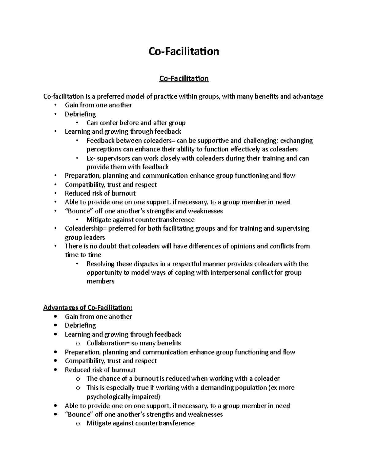 Co-Facilitation - lecture notes - Co-Facilitation Co-Facilitation Co ...