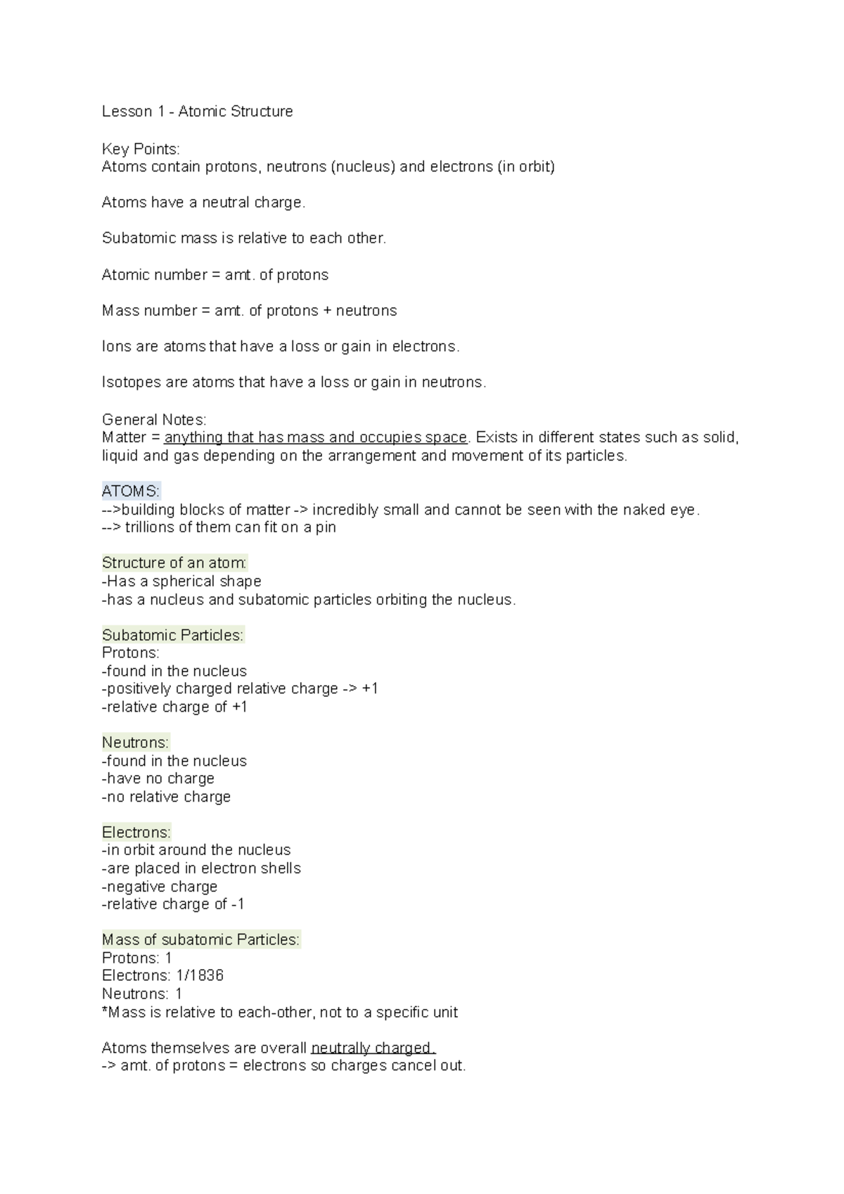 Introduction to Chemistry notes, isotopes, electron configurations ...