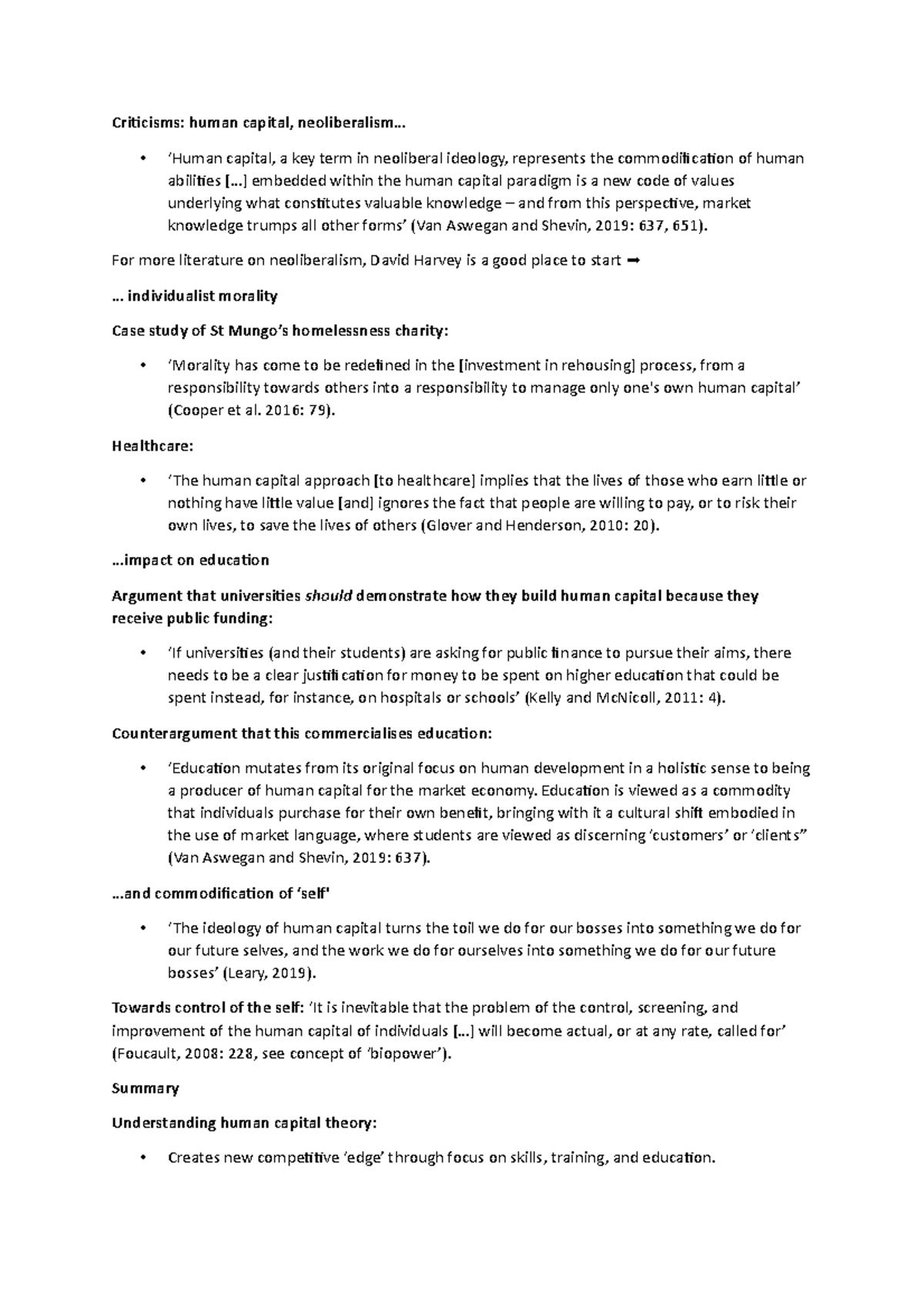 Criticisms - .. - ‘Human capital, a key term in neoliberal ideology ...