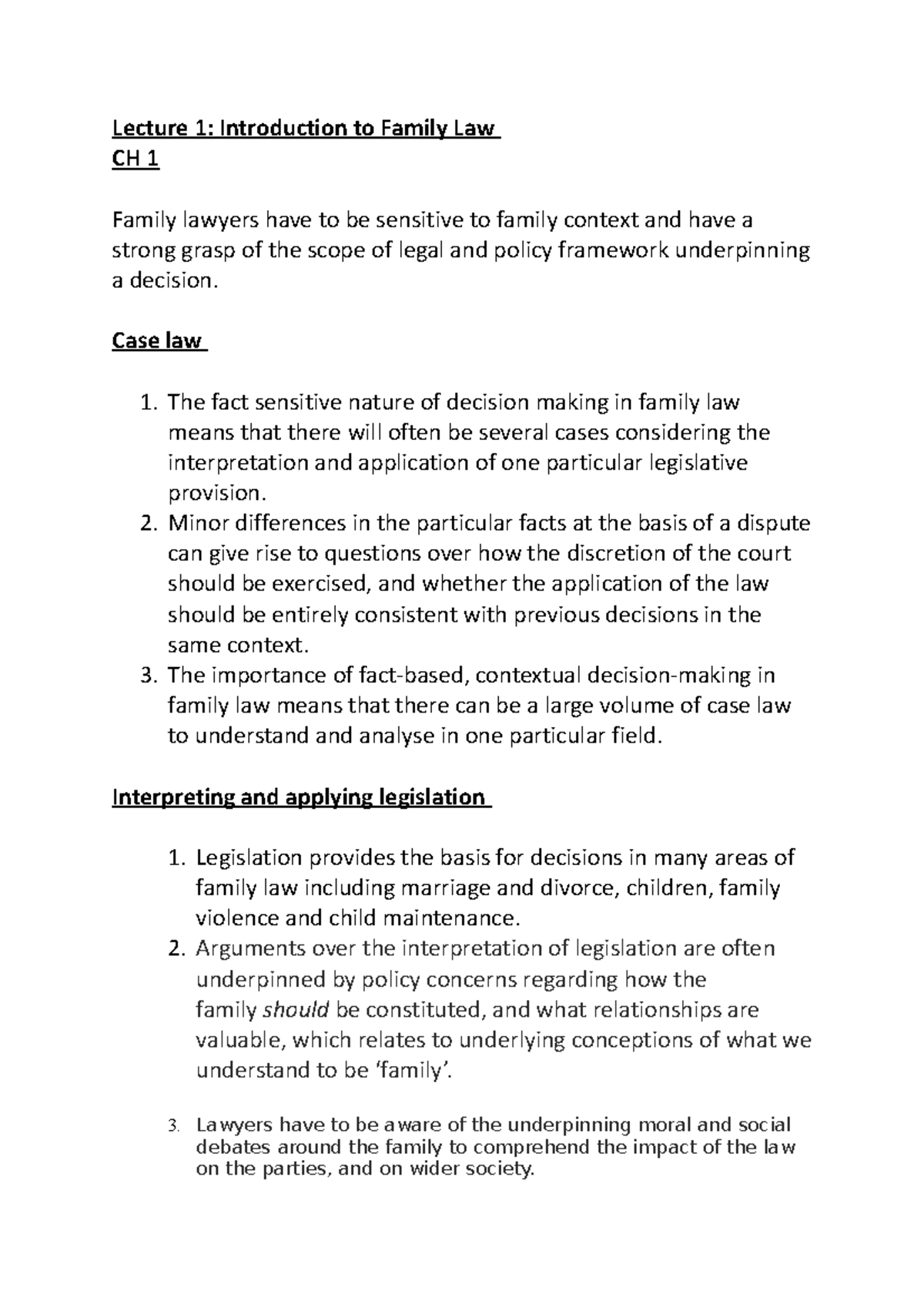 L1- Intro TO Family LAW - Lecture 1: Introduction to Family Law CH 1 ...