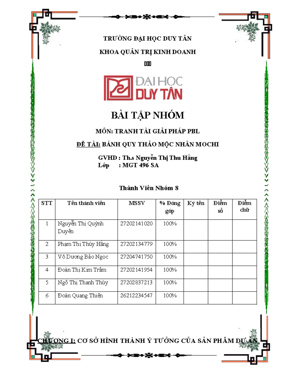 MGT 496 SA nhóm 8 - jbhj n - TRƯỜNG ĐẠI HỌC DUY TÂN KHOA QUẢN TRỊ KINH ...