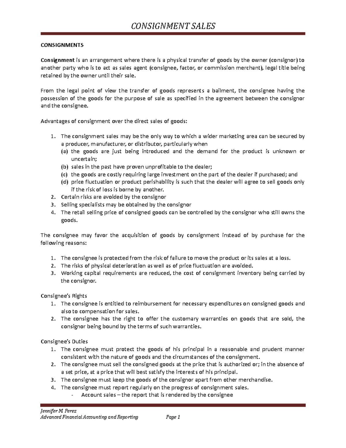 Consignment - CONSIGNMENTS Consignment is an arrangement where there is ...