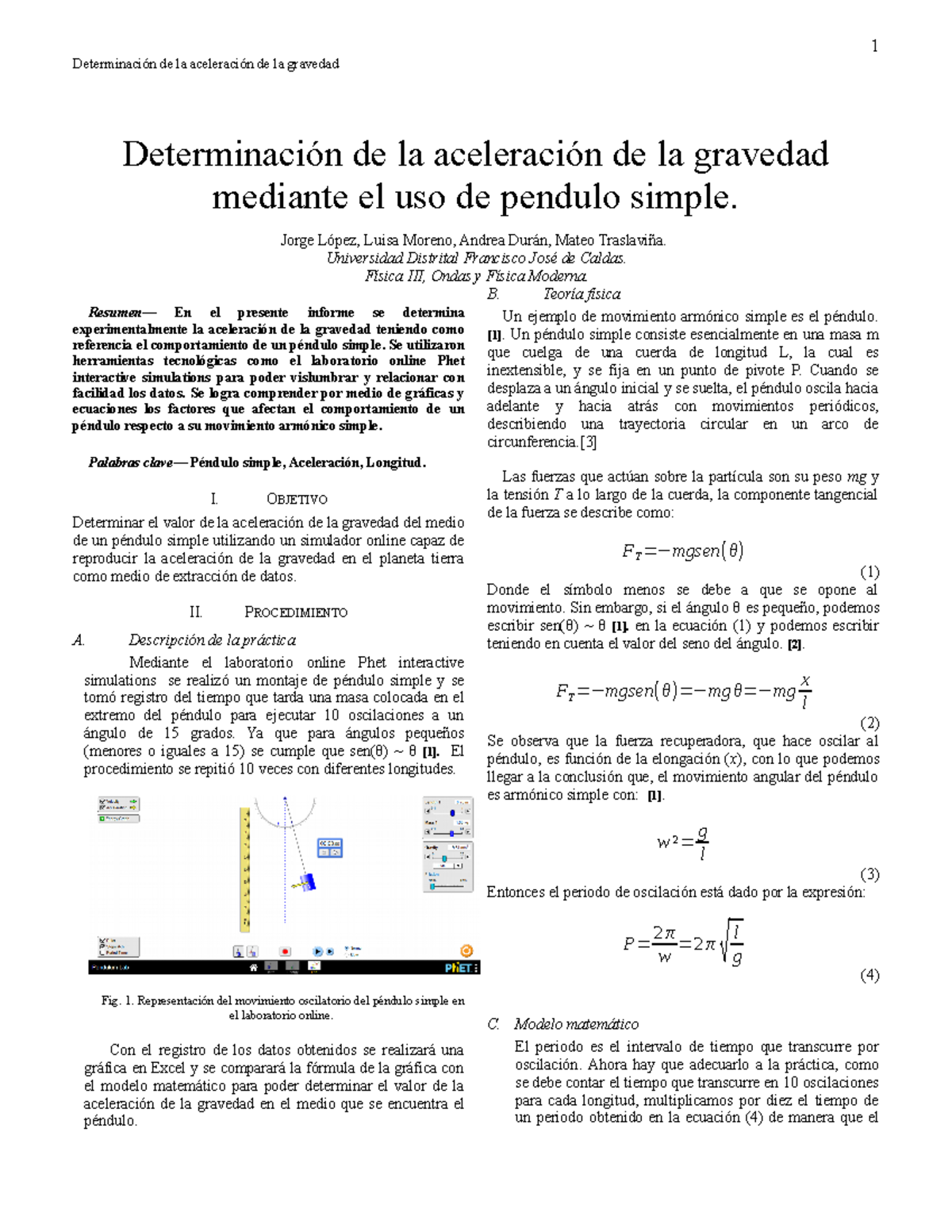 Lab 2. Aceleracion de la gravedad - 1 Determinación de la aceleración de la gravedad Jorge López ...