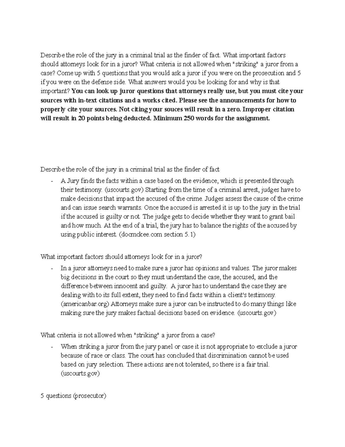 Mod 5 - Describe the role of the jury in a criminal trial as the finder ...