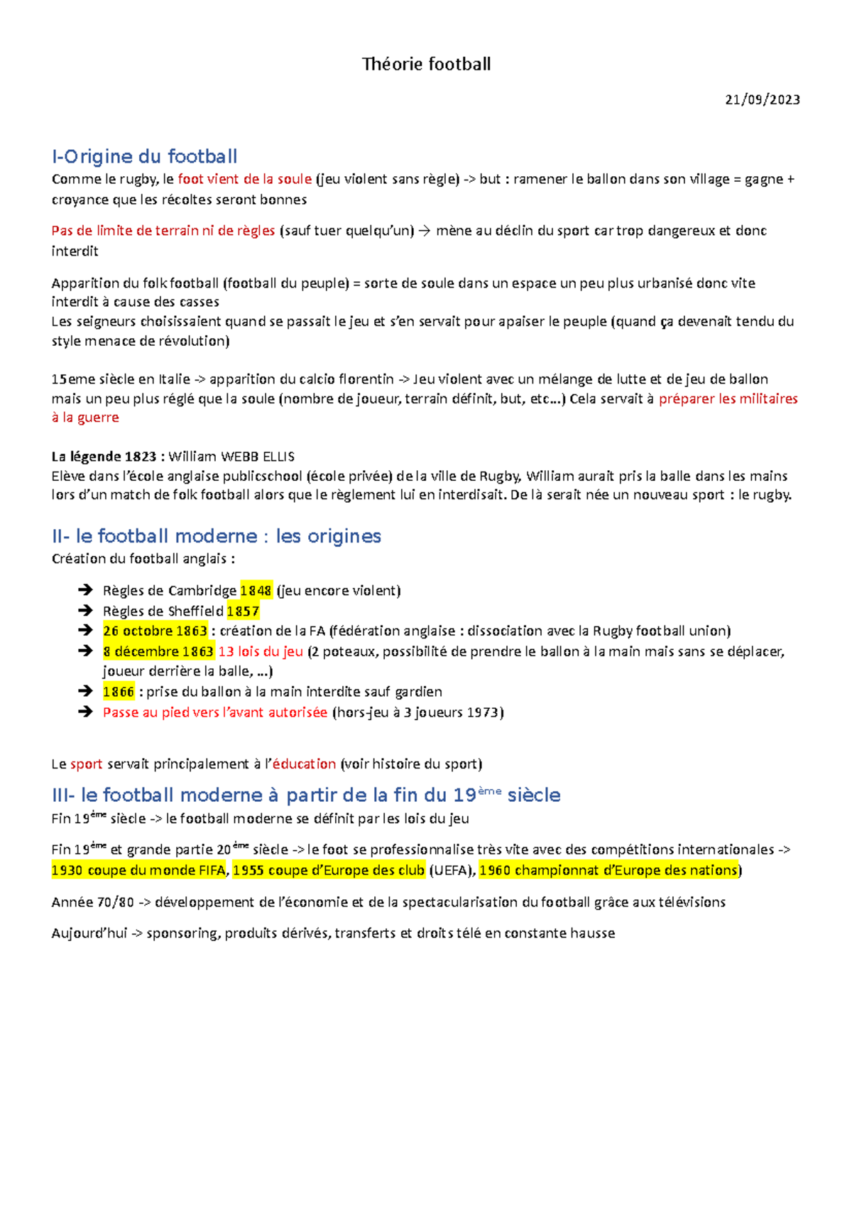 Theorie football CM - Théorie football 21/09/ I-Origine du football ...