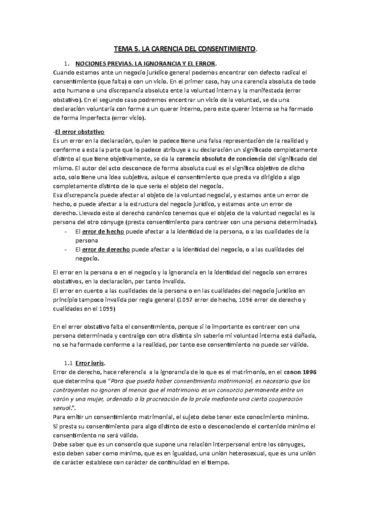 TEMA 5 - apuntes matrimonial canónico - TEMA 5. LA CARENCIA DEL ...