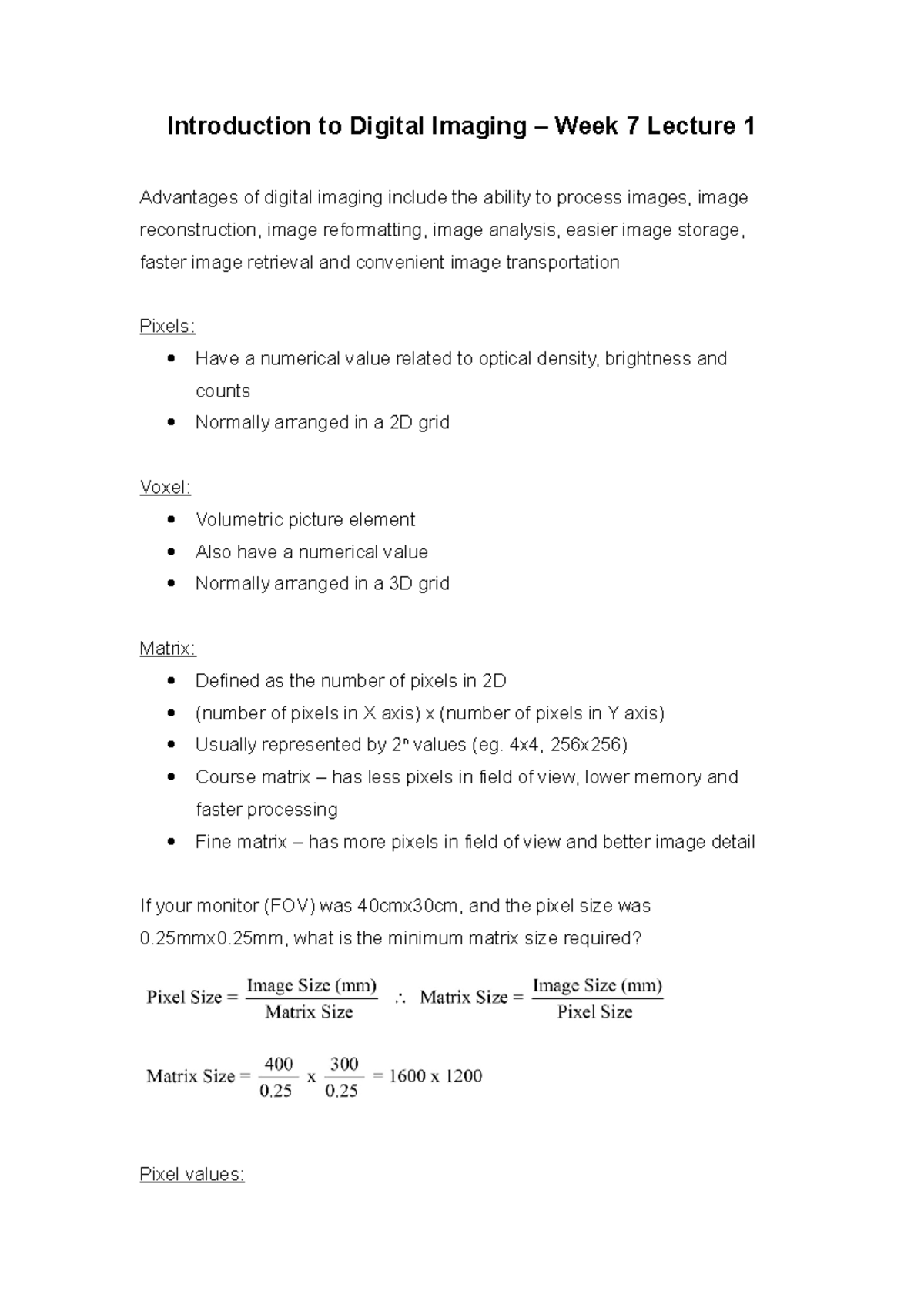 Introduction to Digital Imaging – Week 7 Lecture 1 - Introduction to ...