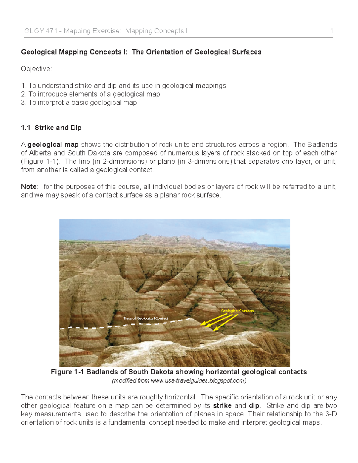Map Exercise 1 Introduction 2014 - Geological Mapping Concepts I: The ...