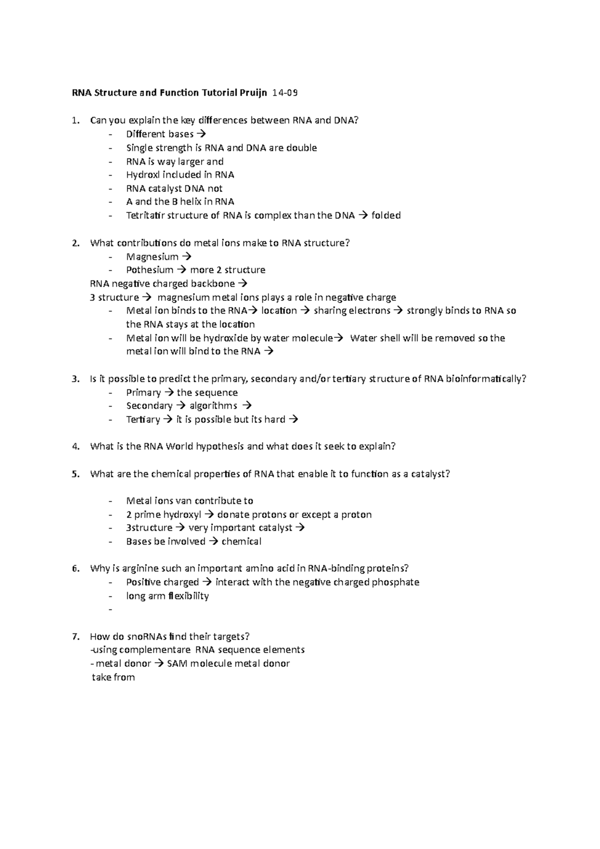 Rna Structure And Function Tutorial Pruijn 14 Design And Formulate An Exam Question Focused On