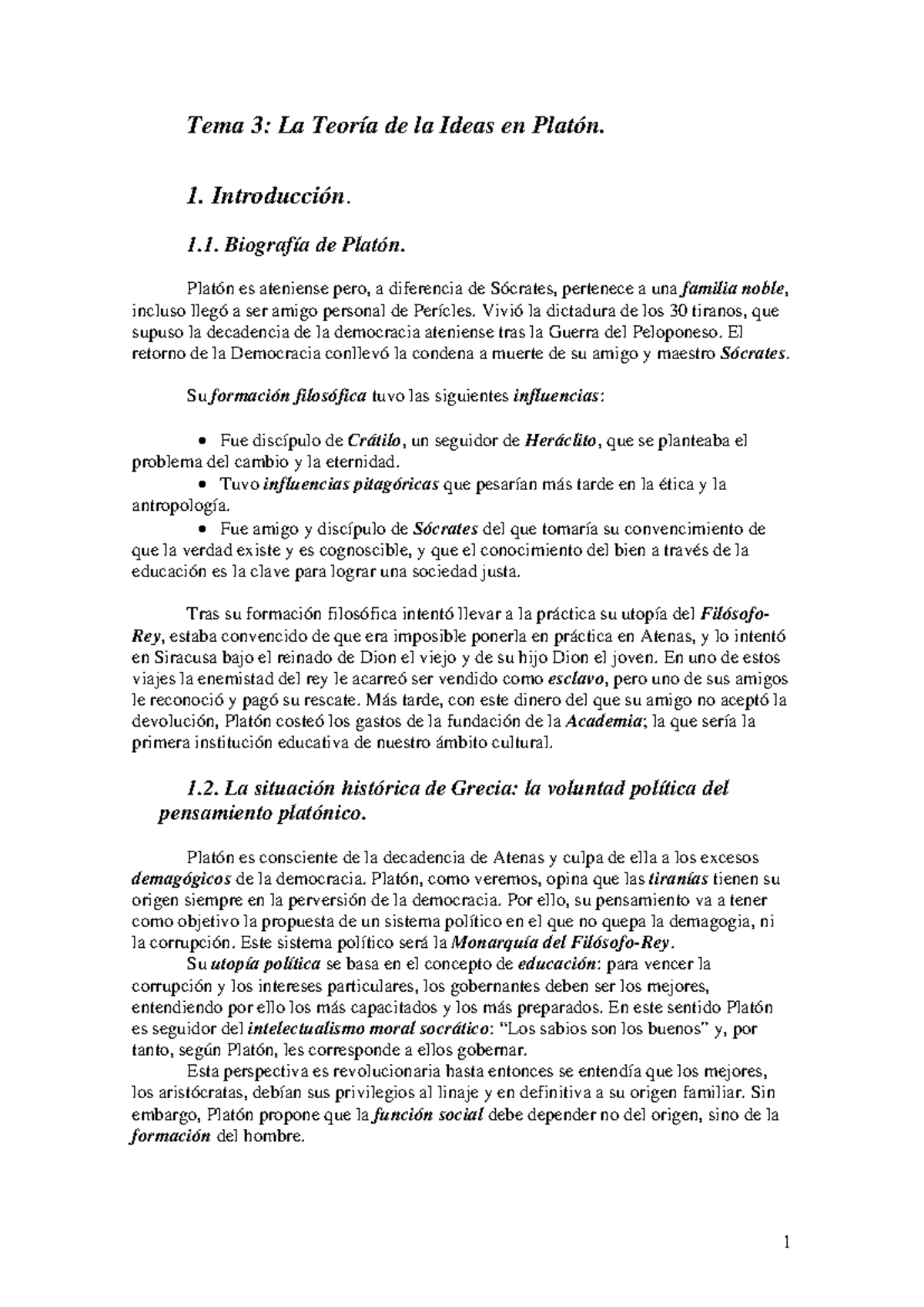 03.Platon - material de apoyo - Tema 3: La Teoría de la Ideas en Platón ...