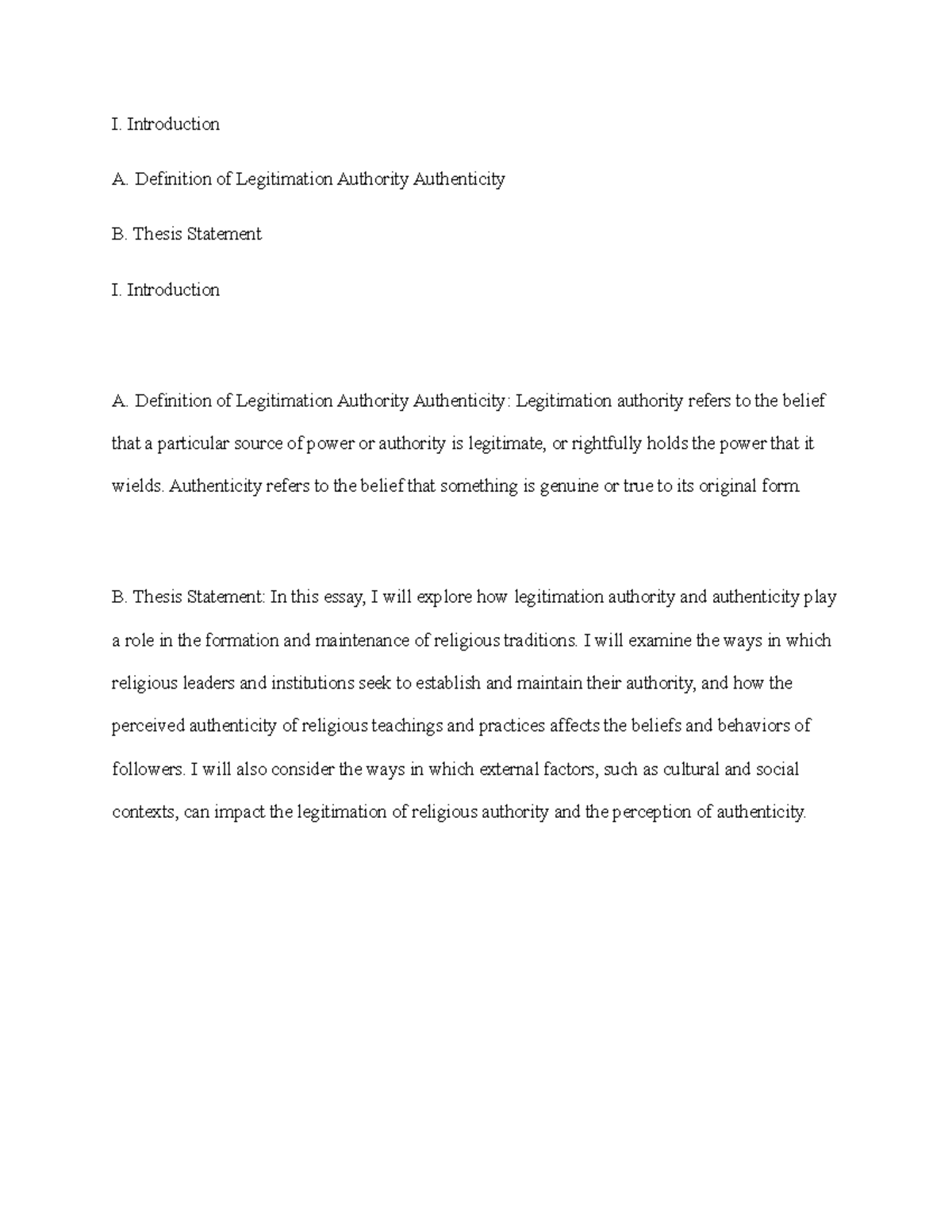 Legitimation Authority Authenticity 1 - I. Introduction A. Definition ...