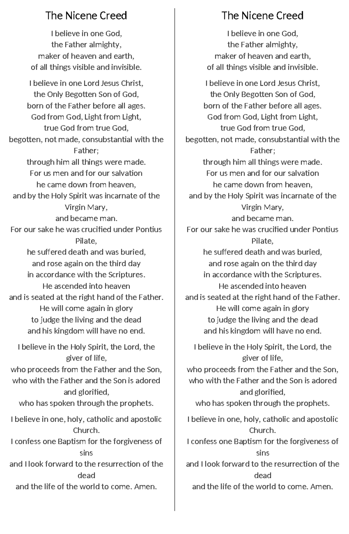 The Nicene Creed - Reading and Writing Notes - The Nicene Creed I ...